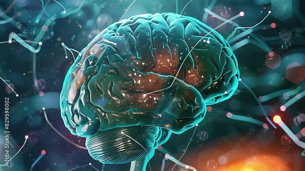 human brain with neurons, background tile, futuristic technological ...