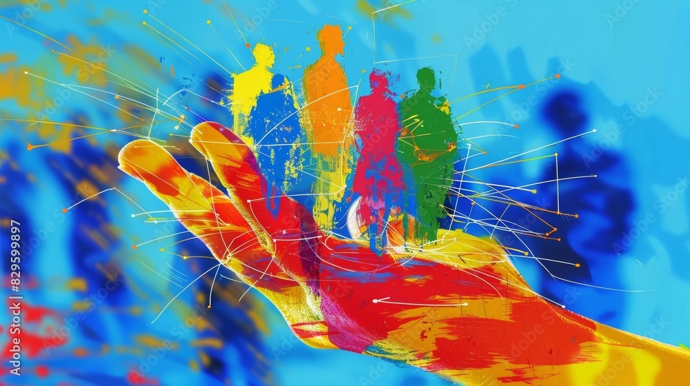 Illustrate a 3D hand holding a collection of people icons, emphasizing ...