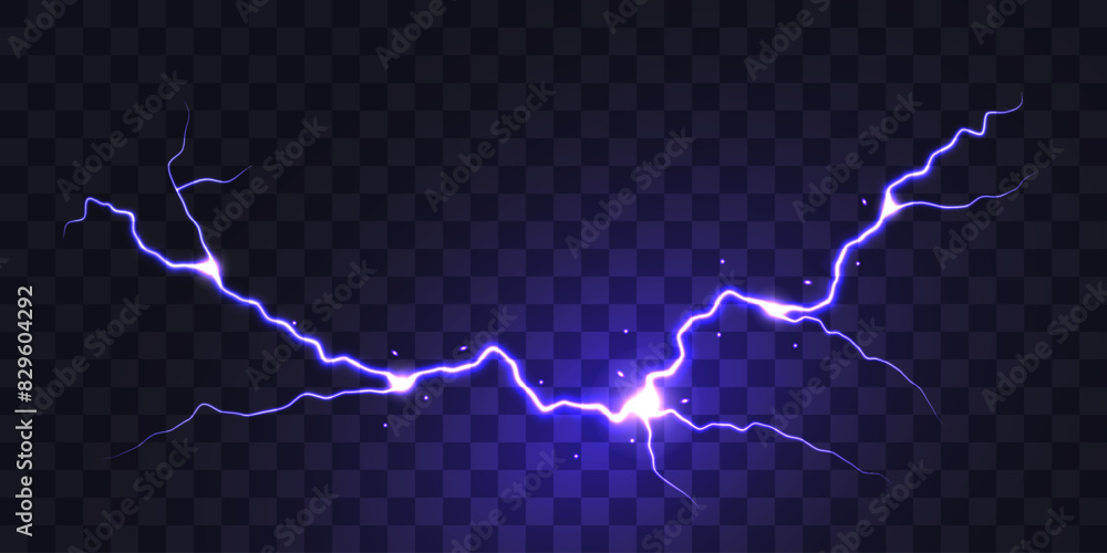 Electric discharge. Purple lightning isolated on transparent background ...