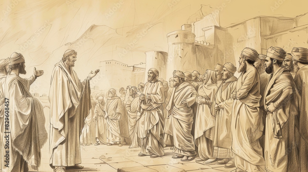 Biblical Illustration: Jonah in Nineveh, Preaching Repentance, People ...