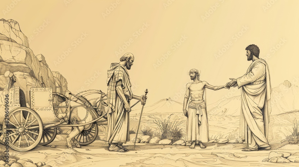 Biblical Illustration: Philip and Ethiopian Eunuch, Baptism in Desert ...