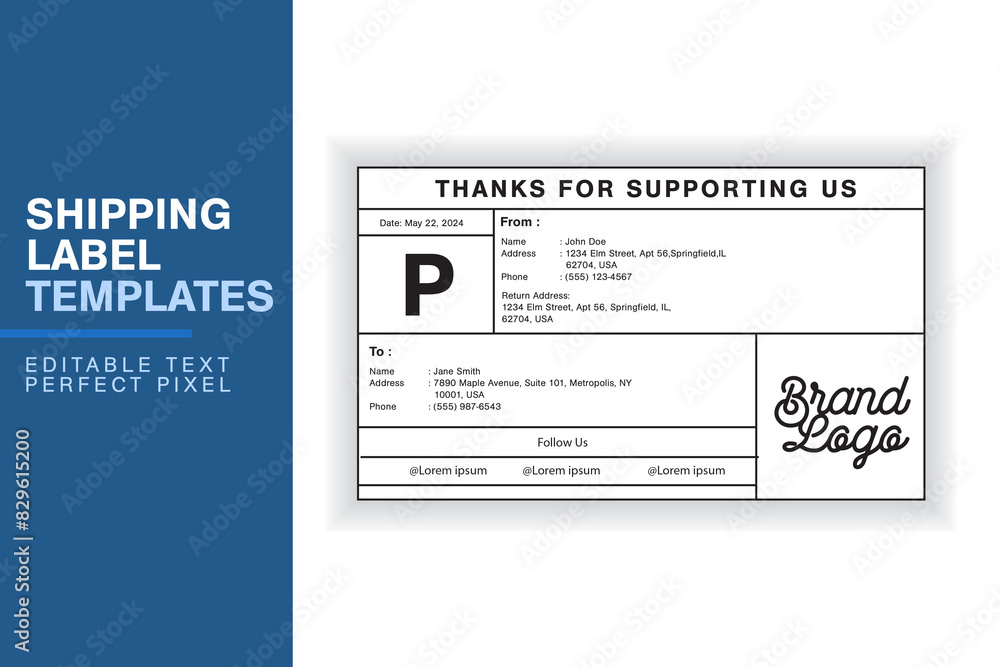 Simple Custom Shipping Label Design Template with Sender, Recipient ...