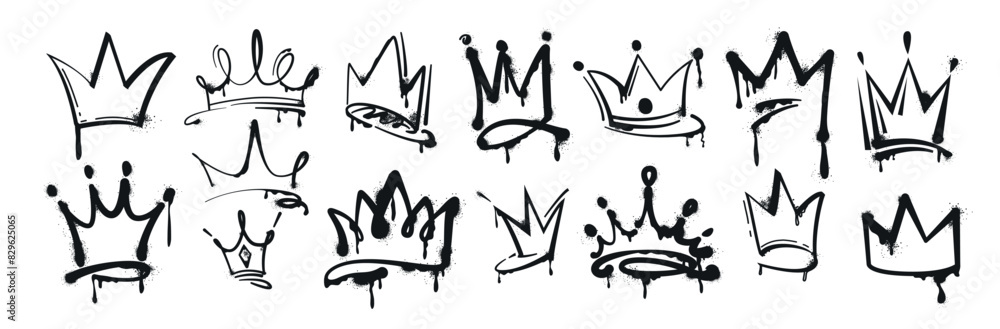 Vector spray paint crowns set. Black ink graffiti king, queen or prince ...