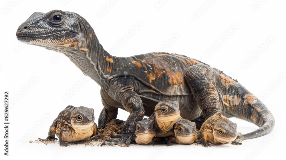 Happy Maiasaura Dinosaur with Cute Hatchlings Isolated on White Studio ...