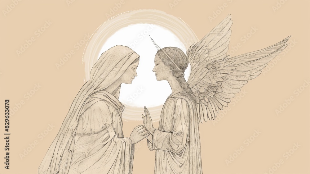 Biblical Illustration: The Annunciation Scene, Gabriel and Mary, Divine ...