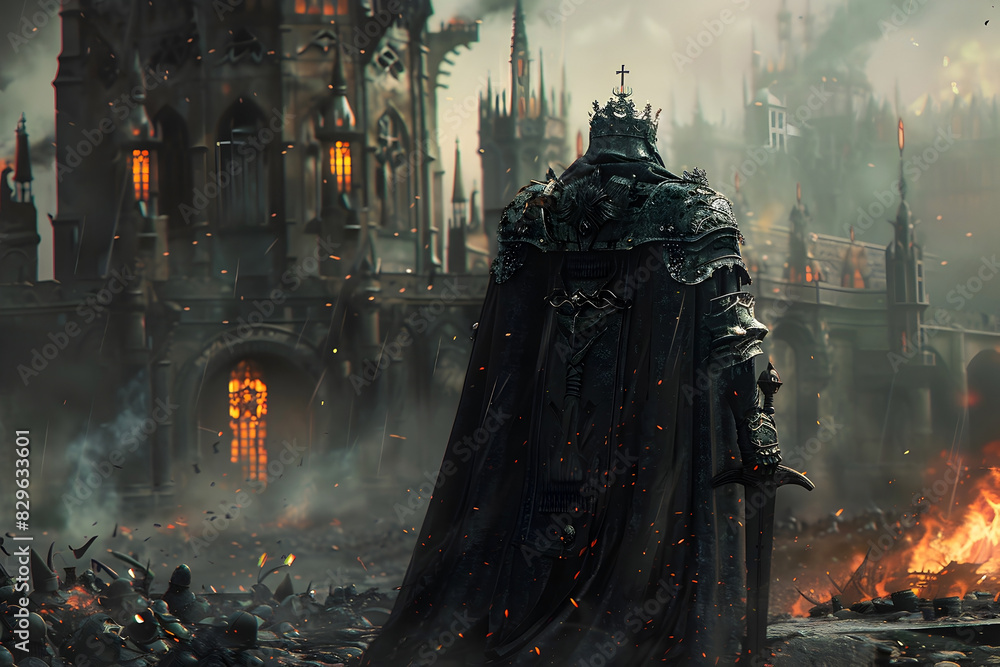 Commanding Demonic Overlord Presiding Over Blighted Dystopian Cityscape ...