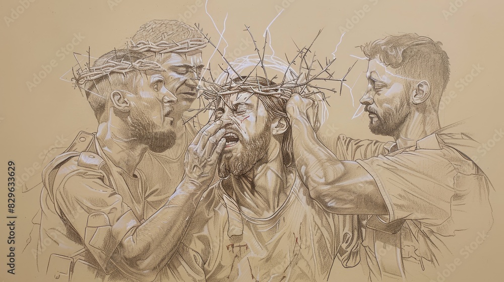 Biblical Illustration: Jesus Crowned with Thorns, Soldiers' Mockery ...
