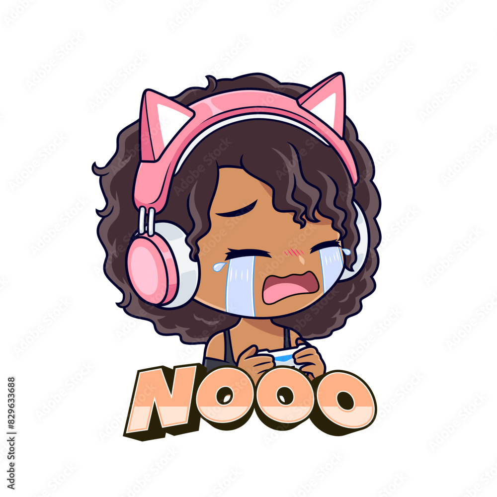 Cute crying african american gamer girl cartoon logo icon Stock Vector ...