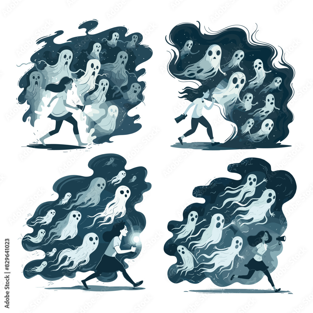 Panic attacks cartoon vector concepts. Scared girl lantern runs away ...