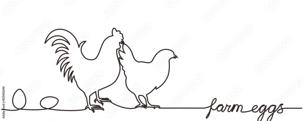 Hen or chicken vector outline,doodle with eggs. Farm eggs lettering ...