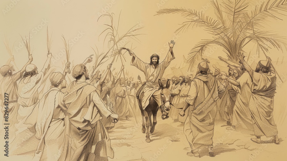 Biblical Illustration: Jesus' Triumphal Entry, Jerusalem, Donkey Ride ...
