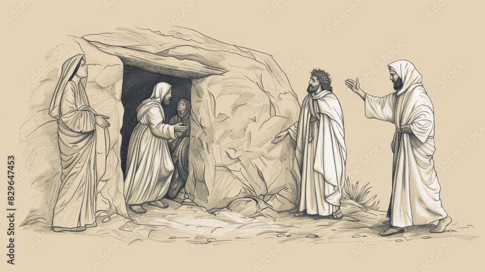 Biblical Illustration: Jesus Raises Lazarus, Martha and Mary Witness ...