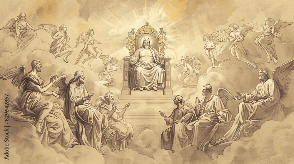 Biblical Illustration: Heavenly Throne Room, God on Throne, Worshiping ...
