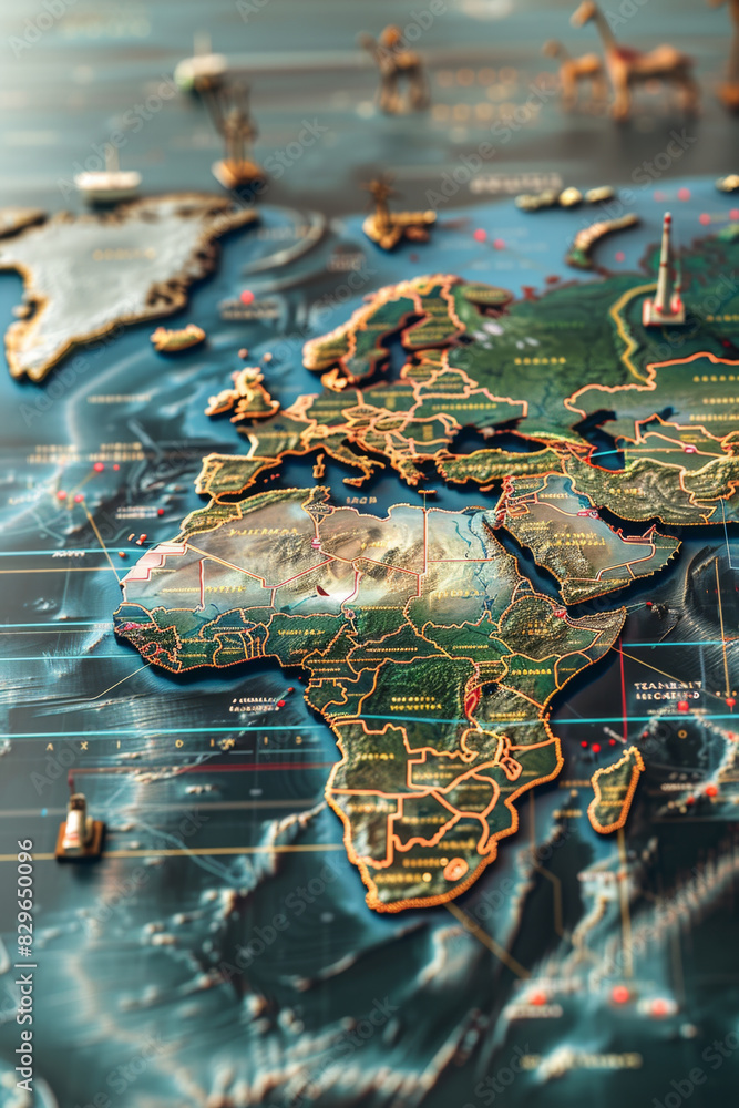 Interconnected global commerce shown in world map trade grid Stock ...