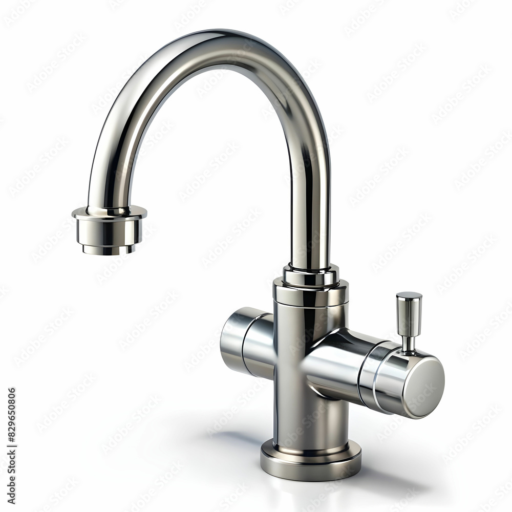 steel faucet on white background. Mixer cold hot water. Modern faucet ...
