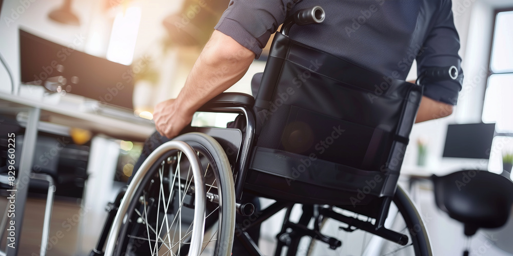 Disabled person using wheelchair in office environment. Man with ...