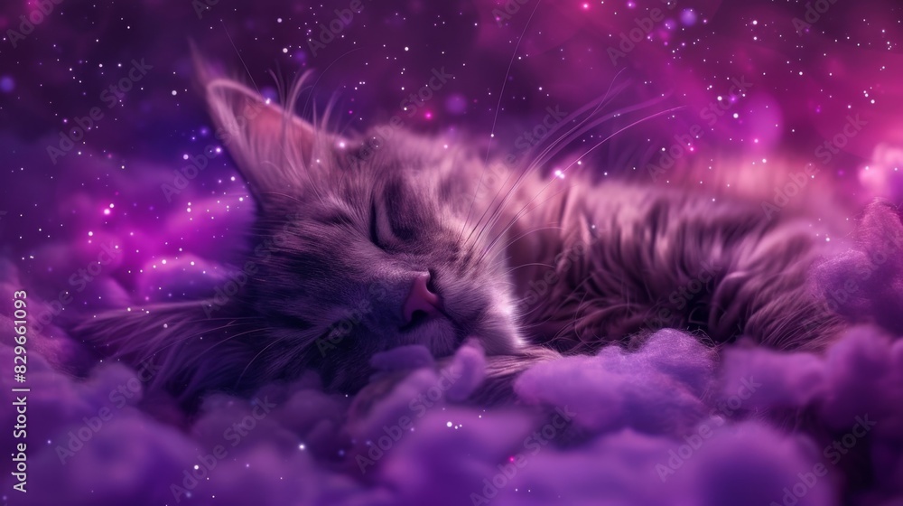 Feline Dreaming Amidst Ethereal Cosmic Nebulae - Sleeping Cat, Fantasy ...