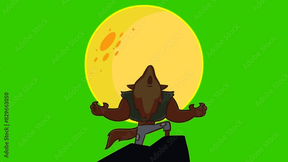 Animated Halloween Cartoon Werewolf Howling on Cliff - Green Screen ...