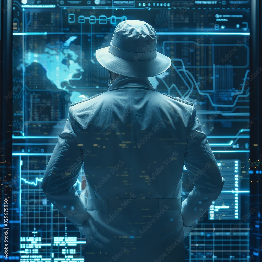 Digital forensic investigator analyzing cybercrime front view ...