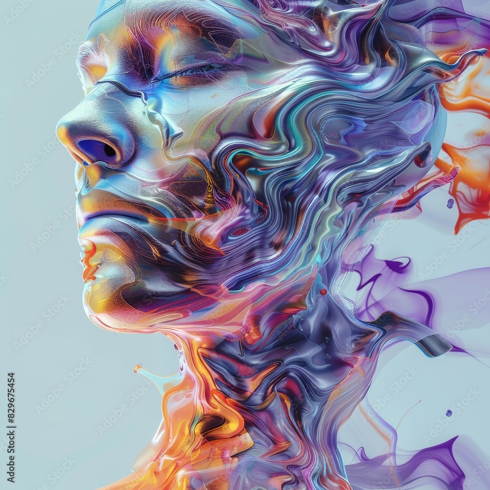 AI artist creating generative art side view Producing AI-driven artworks digital tone Colored ...