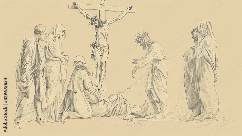 Biblical Illustration: Jesus' Crucifixion, Soldiers Nail Him to Cross ...