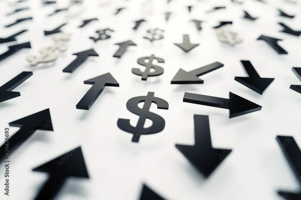 Image of multiple arrows with dollar signs pointing in different ...
