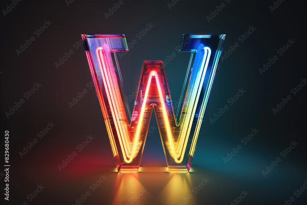 Bright neon letter W glowing against a dark backdrop. Ideal for signage ...