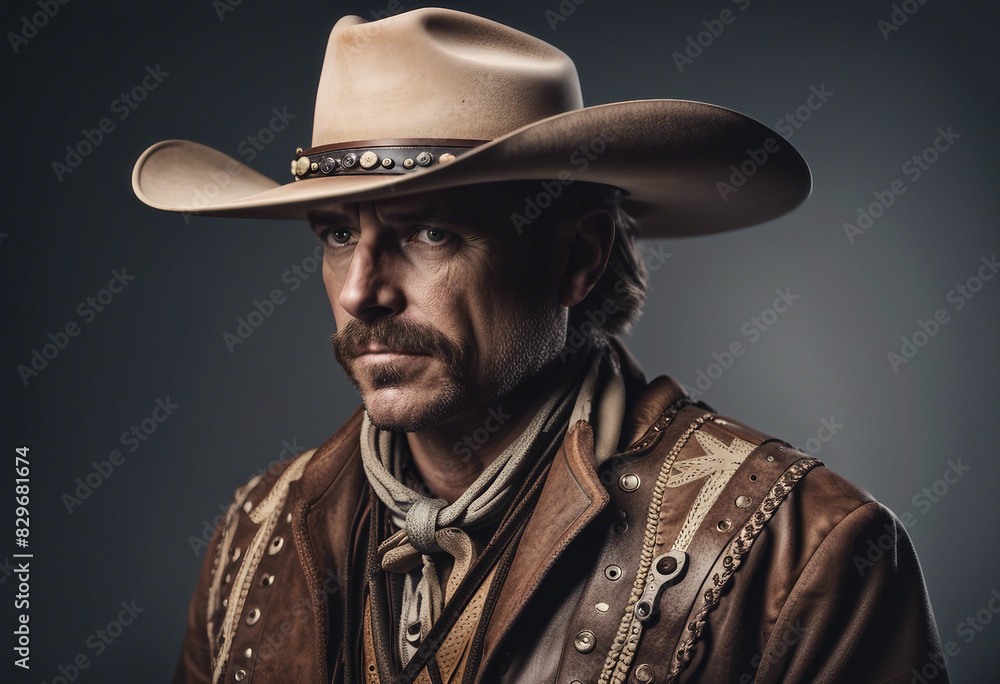 Portrait of wild west sheriff with traditional clothes, isolated white ...