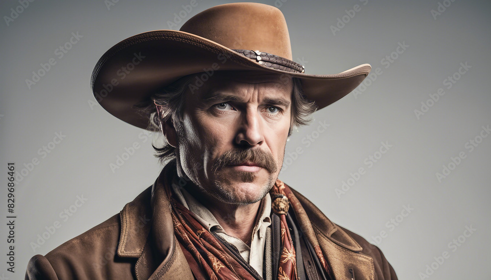 Portrait of wild west sheriff with traditional clothes, isolated white ...