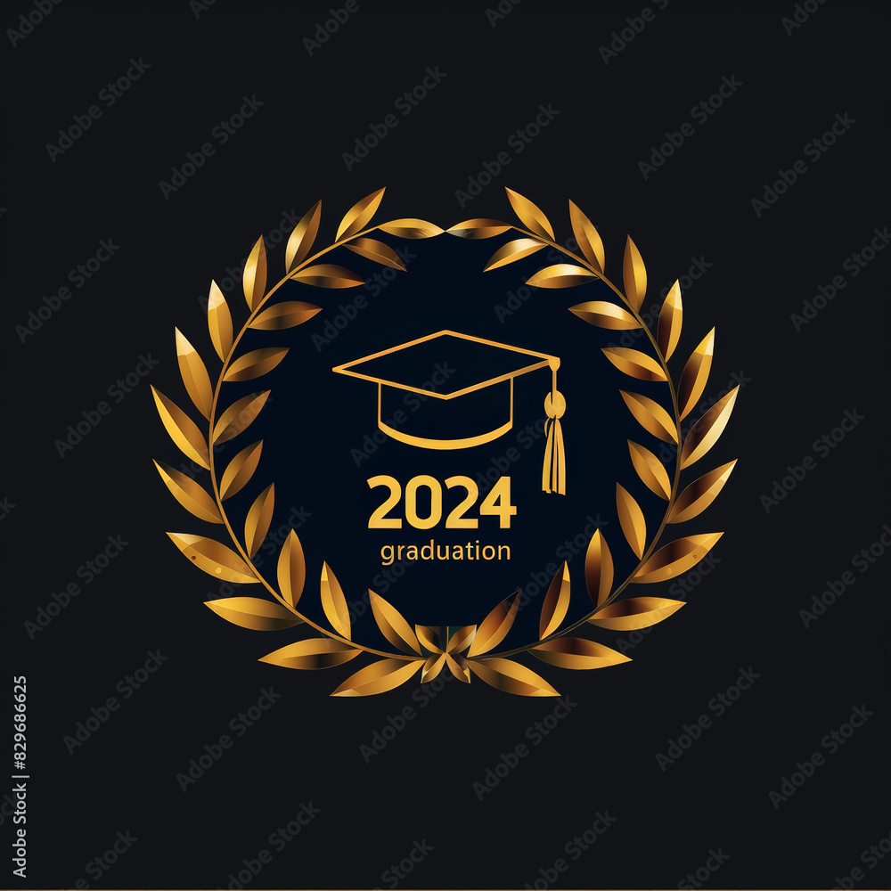 Class of 2024 emblem, graduation cap with laurel wreath in gold color ...