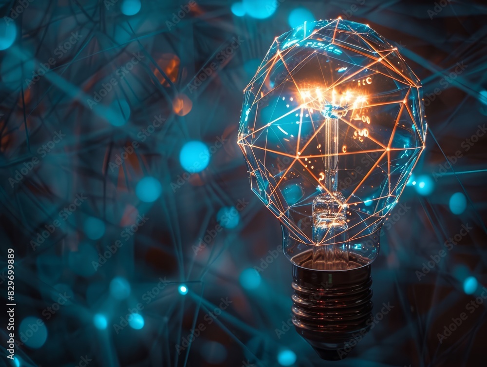 Idea and innovation with a low polygon wireframe light bulb. This ...