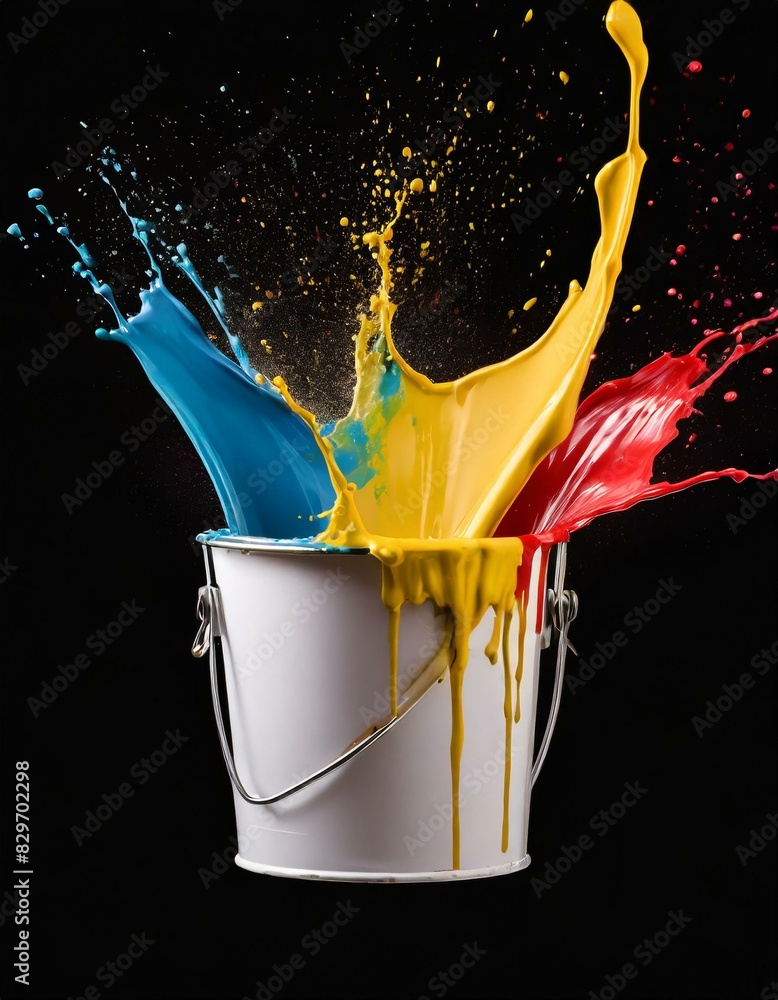 bucket of paint, Wall paint bucket with multicolor paint splash in ...