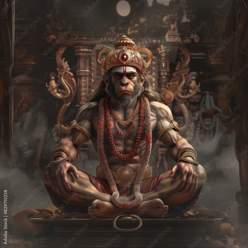 Lord Hanuman in a seated pose, AI-generated. Stock Illustration | Adobe ...