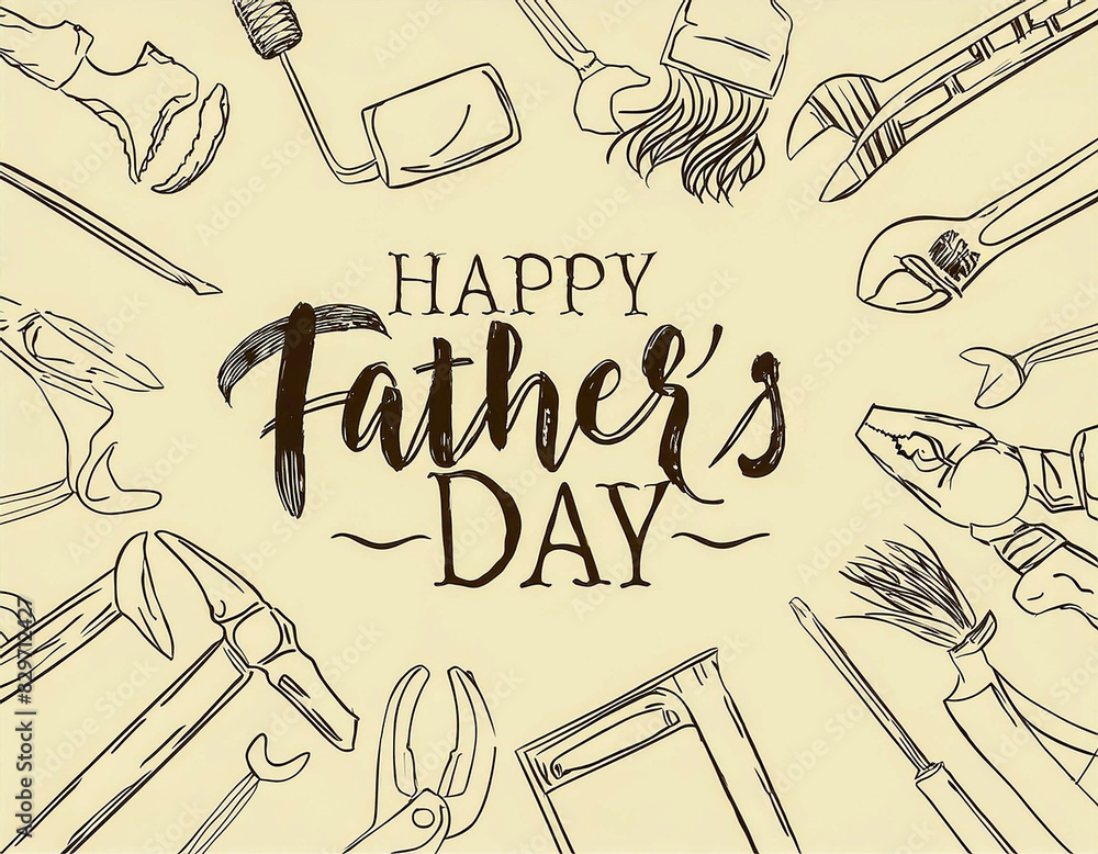 Happy Fathers day design in a line art style, card, poster or banner ...