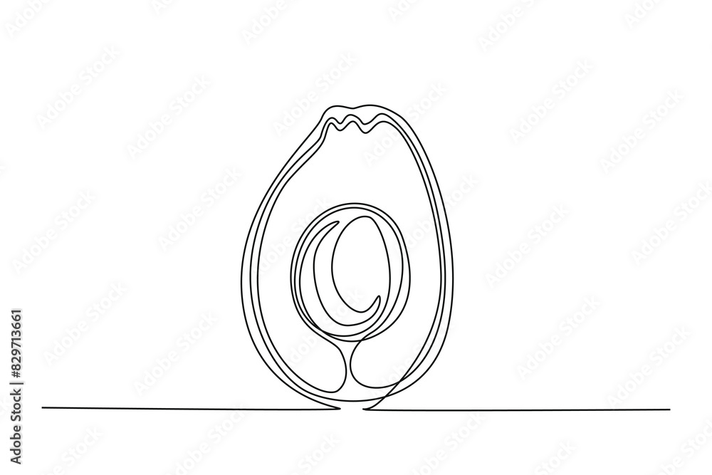 Single continuous line drawing half slice healthy green organic avocado ...