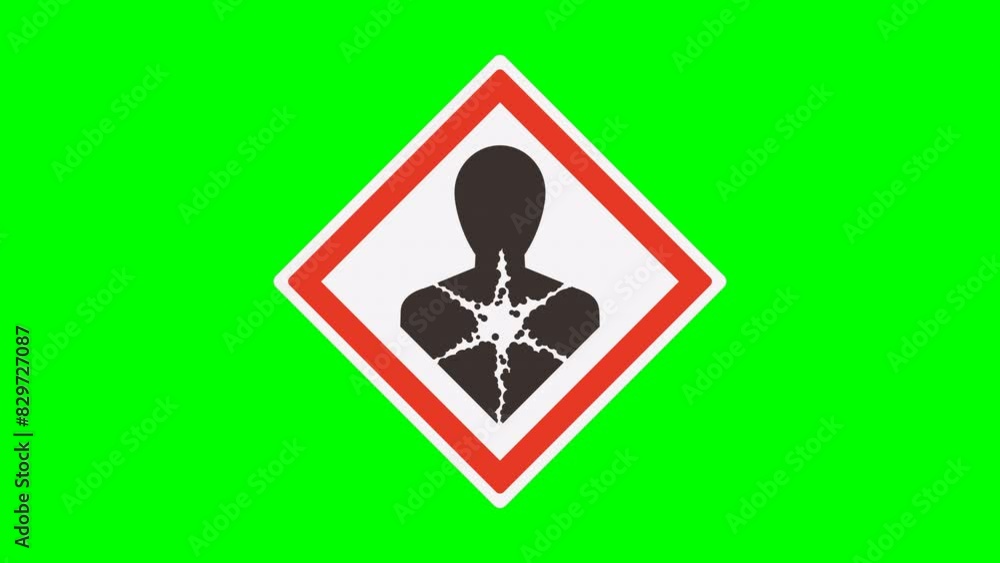 Appearance of white and red diamond shaped symbol with black mutagenic ...