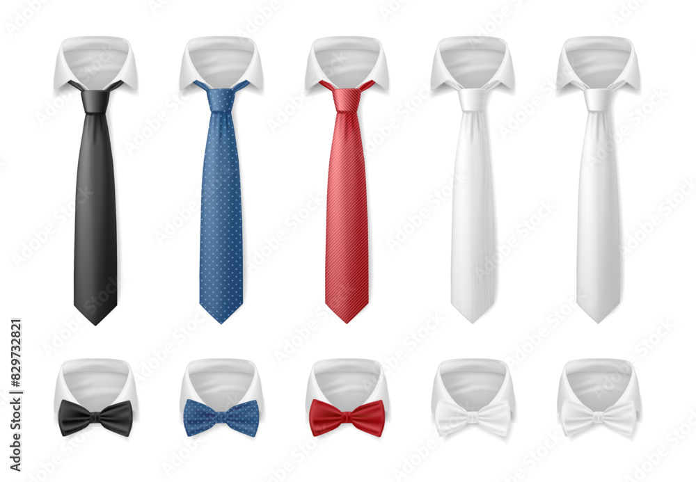 Formal wear of men, isolated necktie with collar shirt. Vector ...