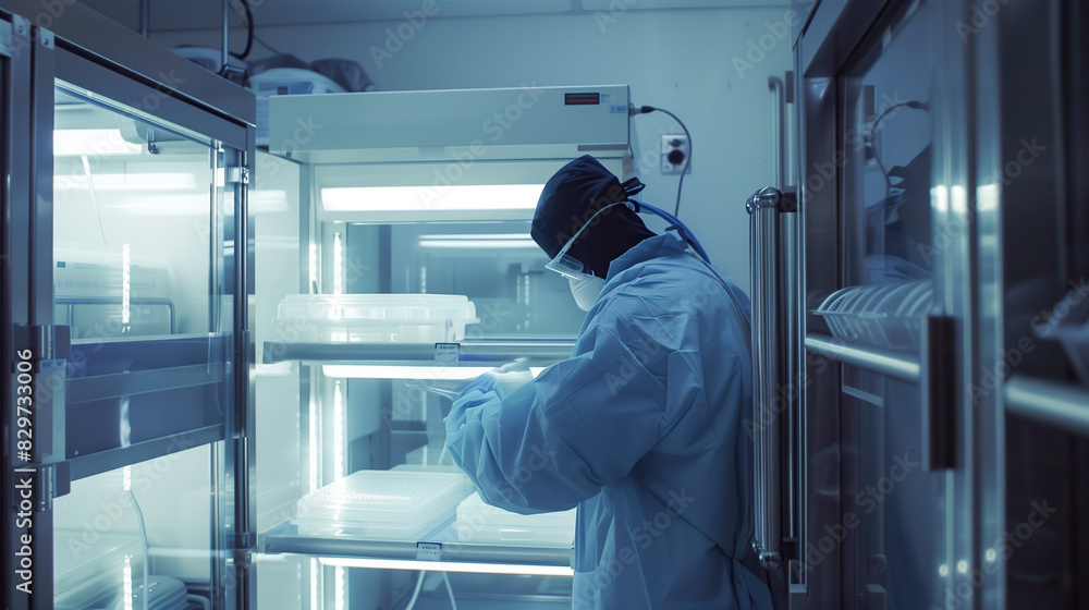 Research laboratory technician with EPI respiratory protection ...