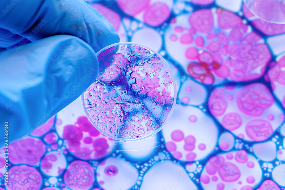 Hand of linical research laboratory technician with sample of cancer ...