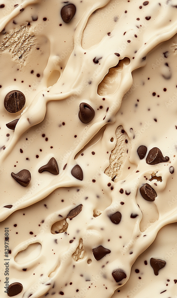espresso chip ice cream surface close-up shot, a closeup of the ...