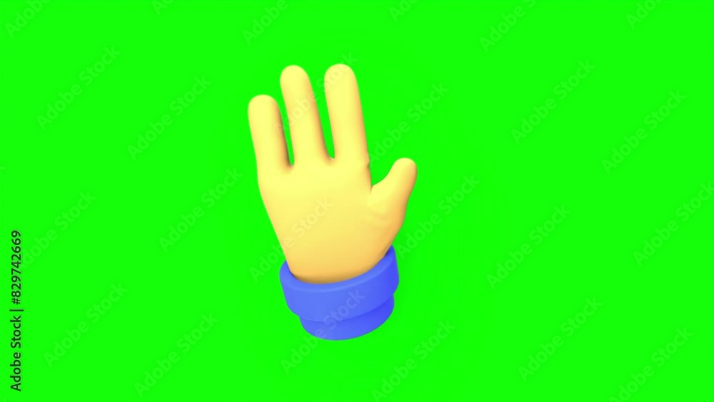 Emoji style waving hand gesture animation isolated on green screen ...