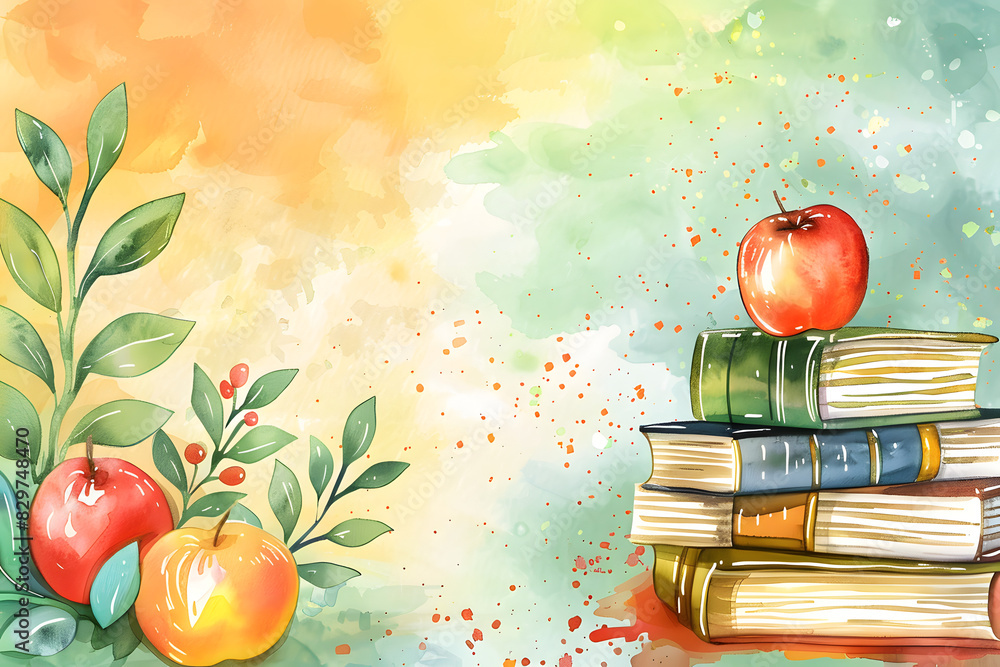 Cute cartoon book frame border on background in watercolor style. Stock ...