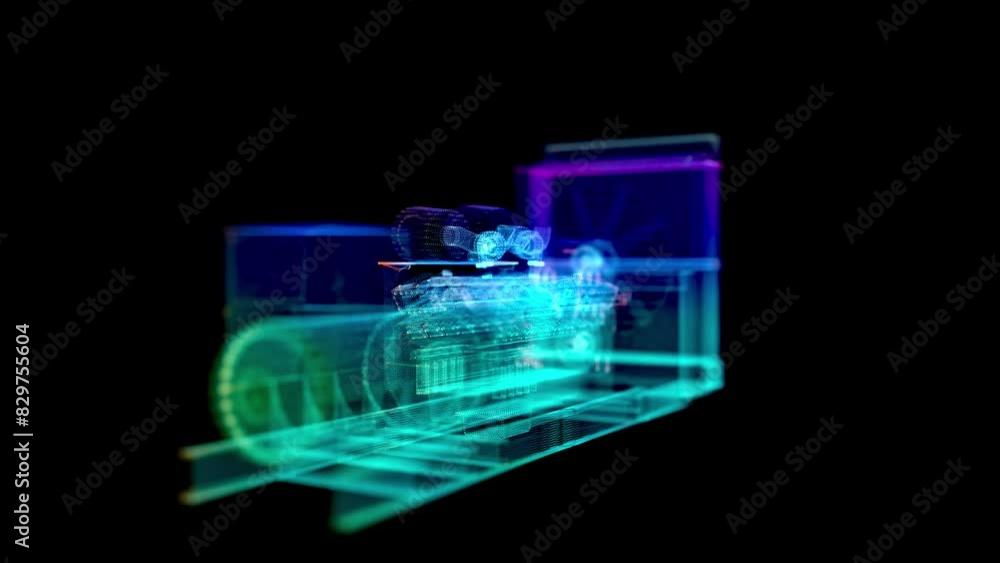 Engine of CHP unit. Diesel and gas industrial electric generator. Blue ...