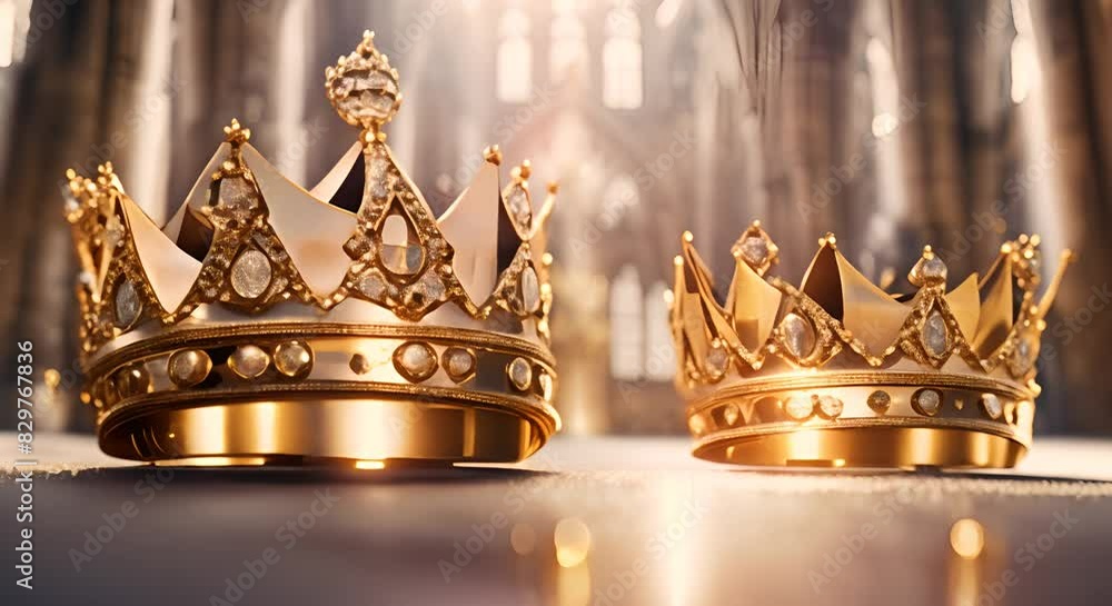 A gold royal king queen coronation crown with jewels and diamonds ...