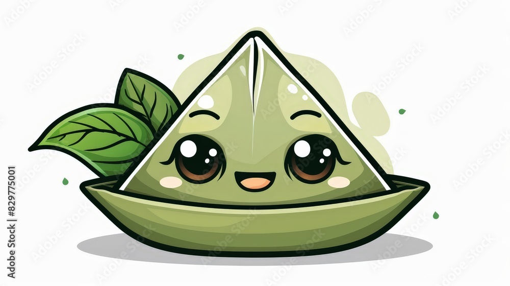 A detailed and cute cartoon Zongzi with big eyes and a cheerful smile ...