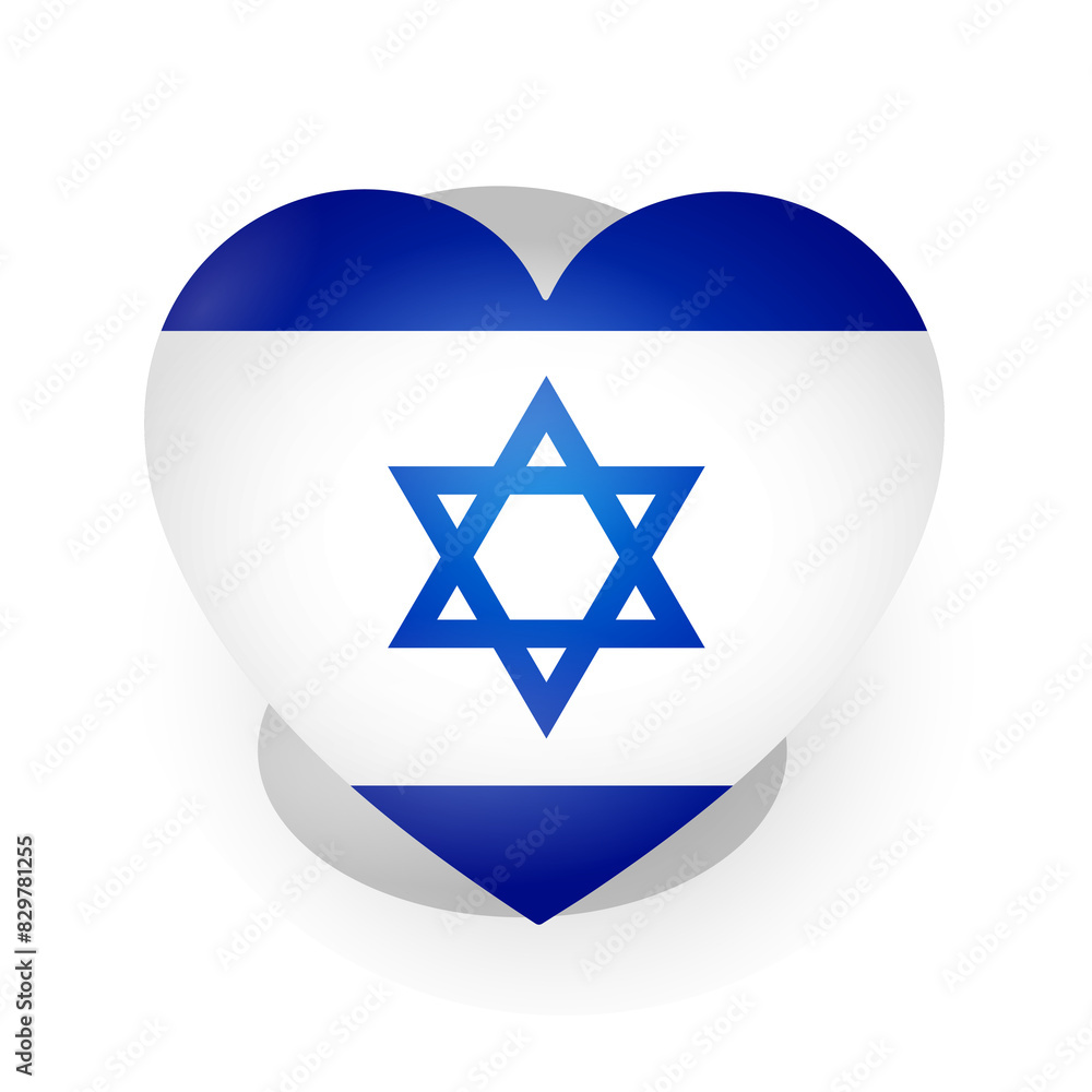 National flag of Israel is heartshaped in a flat style on a transparent ...