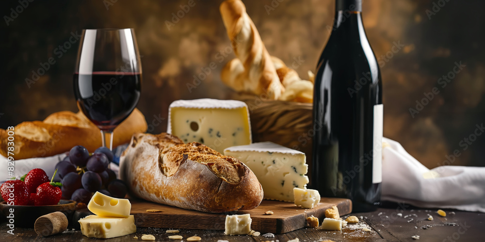 French food and wine creative background for menu and restaurant ...