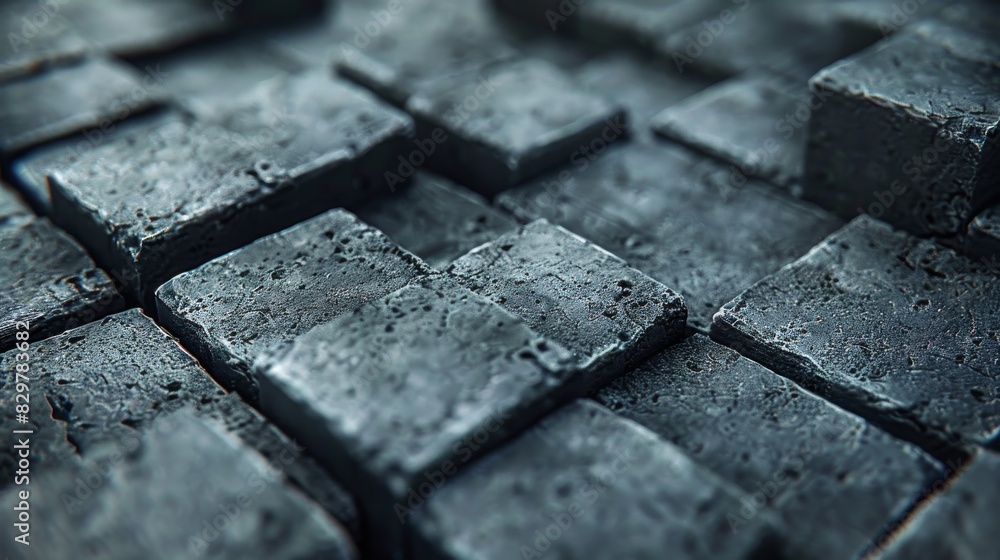 Poster Close-up view of dark cubic stone tiles, focusing on their ...