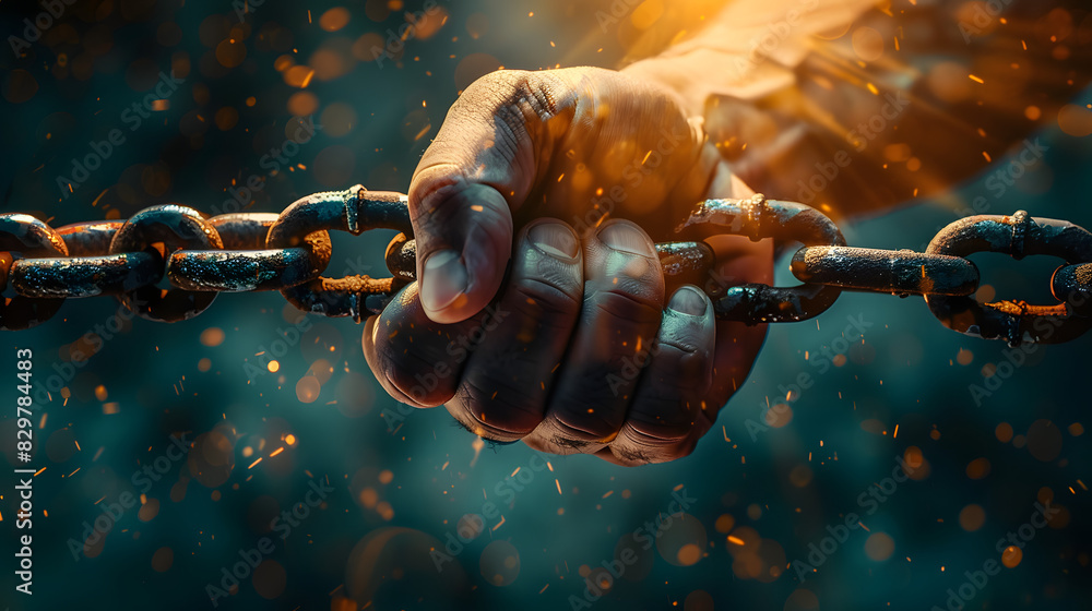 Foto de abstract human hand breaking chain links determination and ...