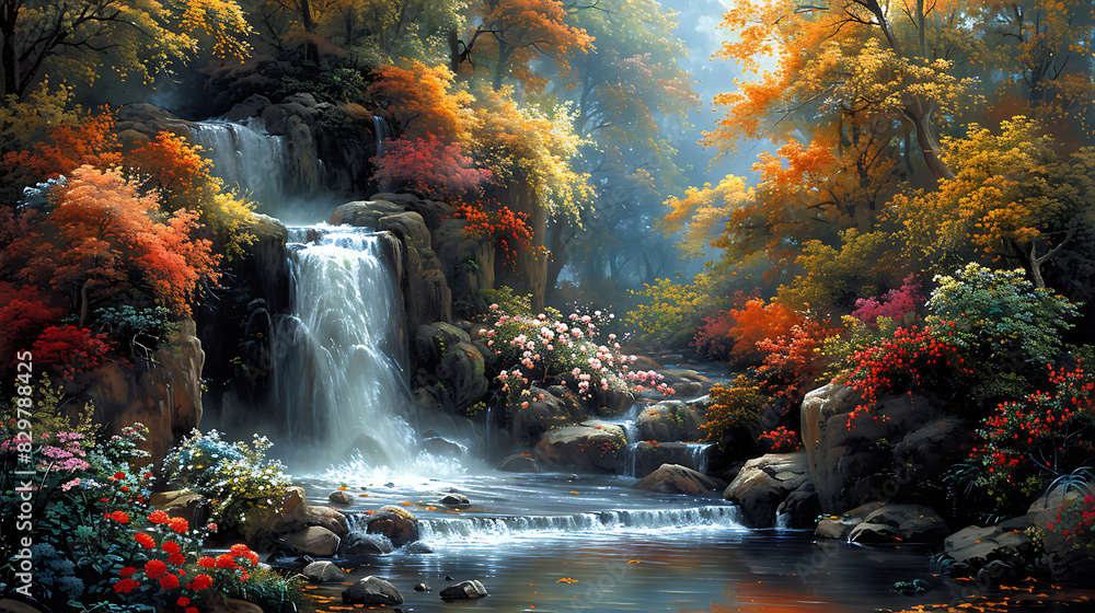 printable mural featuring a tranquil garden oasis with lush greenery ...